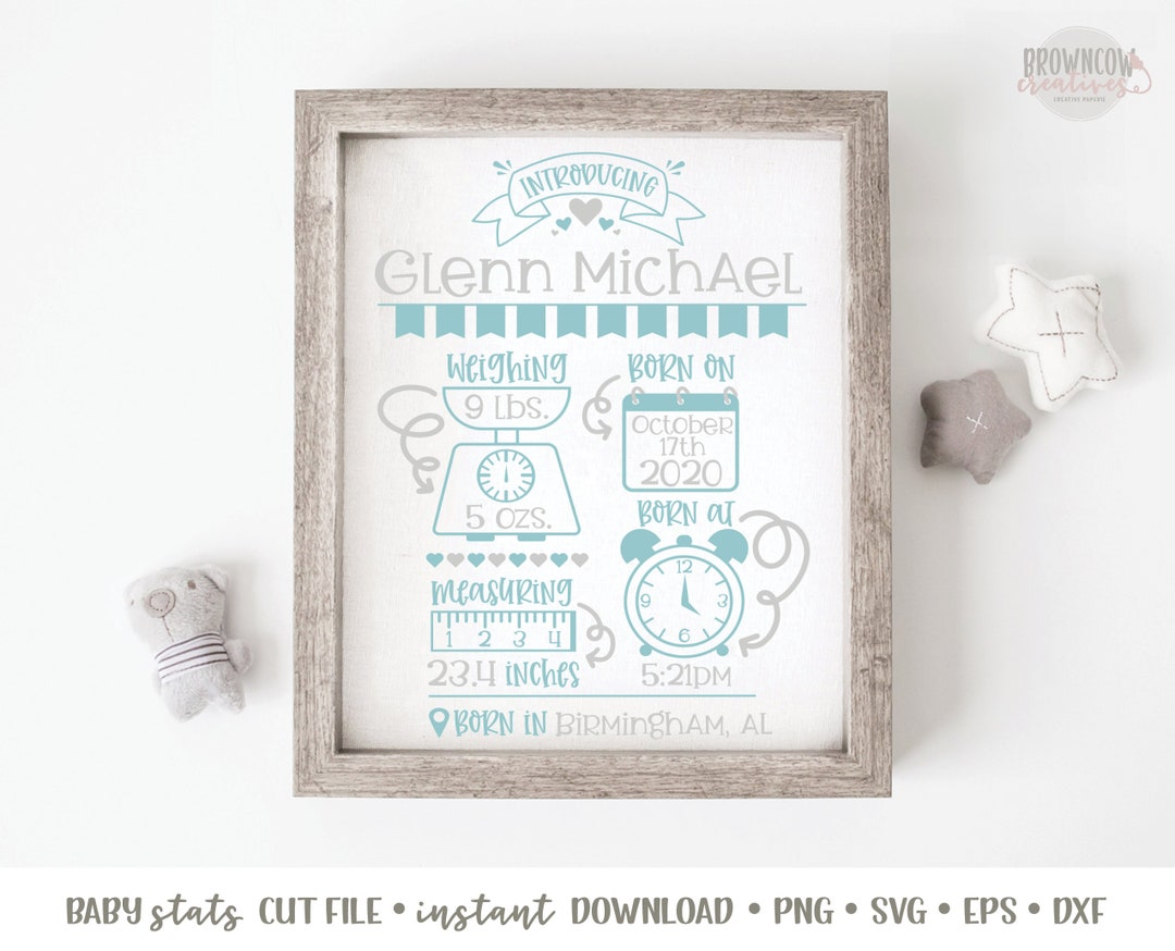 Baby Stats SVG File, Baby Stats Announcement Cut File, Boy Birth ...