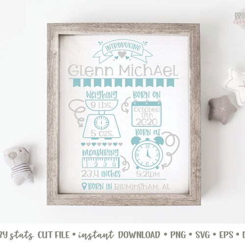 Baby Stats SVG File Baby Stats Announcement Cut File Girl - Etsy