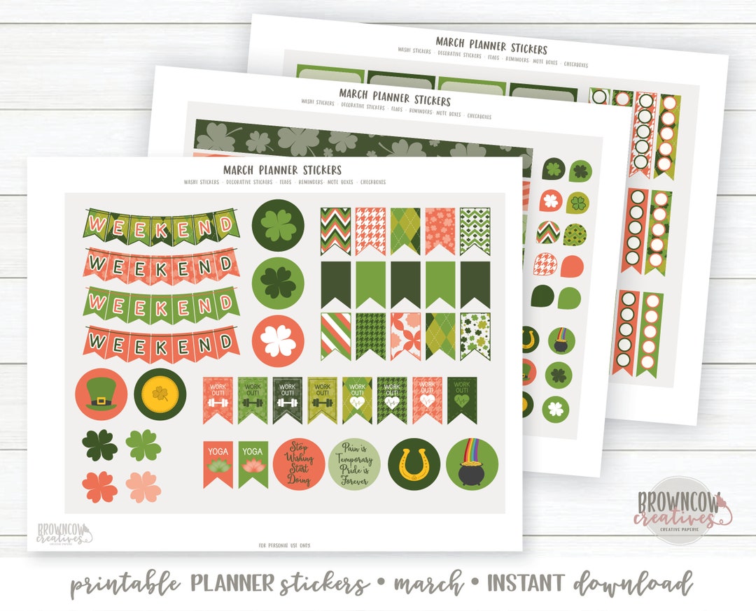 March Printable Planner Stickers, St. Patrick's Day Planner Stickers ...