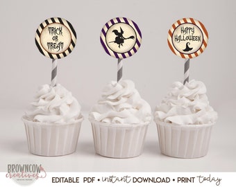 Printable DIY Halloween Cupcake Toppers Template Instant - Etsy