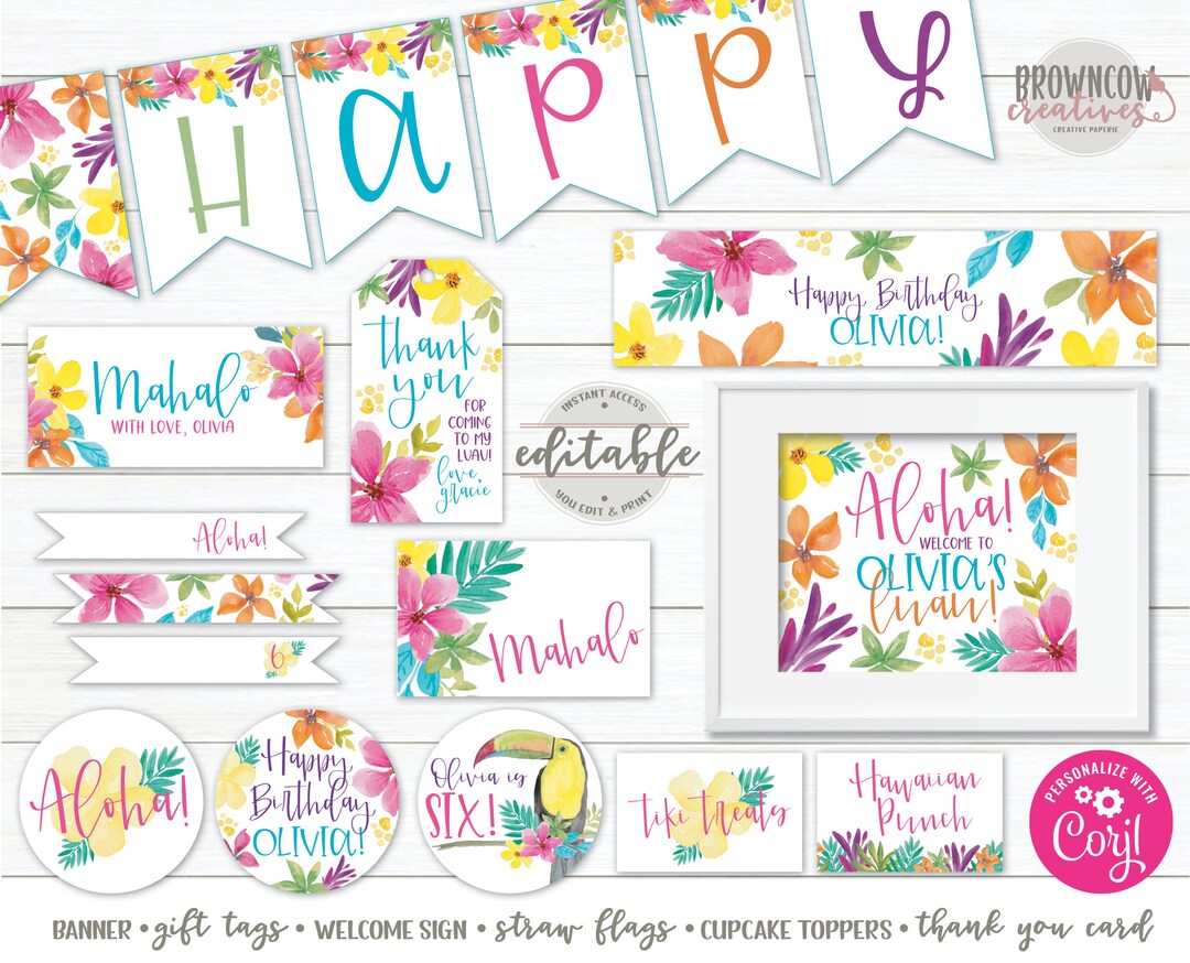 Luau Party Decorations, Printable Luau Party Decorations, Luau Party ...