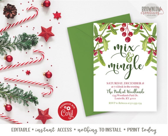 Christmas Party Invitation, Mix & Mingle Invitation, Christmas ...