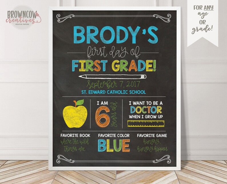 Printable Back to School Chalkboard Photo Poster First Day of - Etsy
