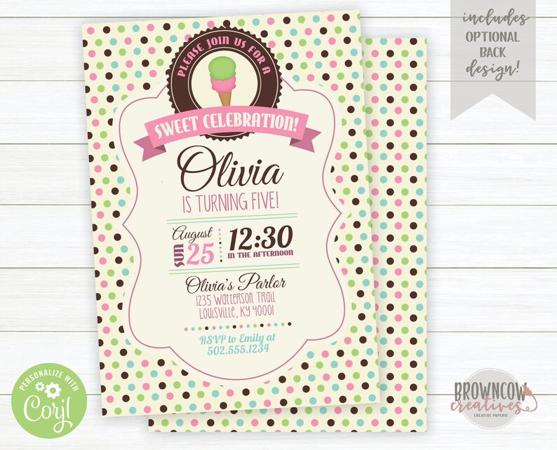 Ice Cream Parlor Invitation Ice Cream Birthday 1st Birthday - Etsy