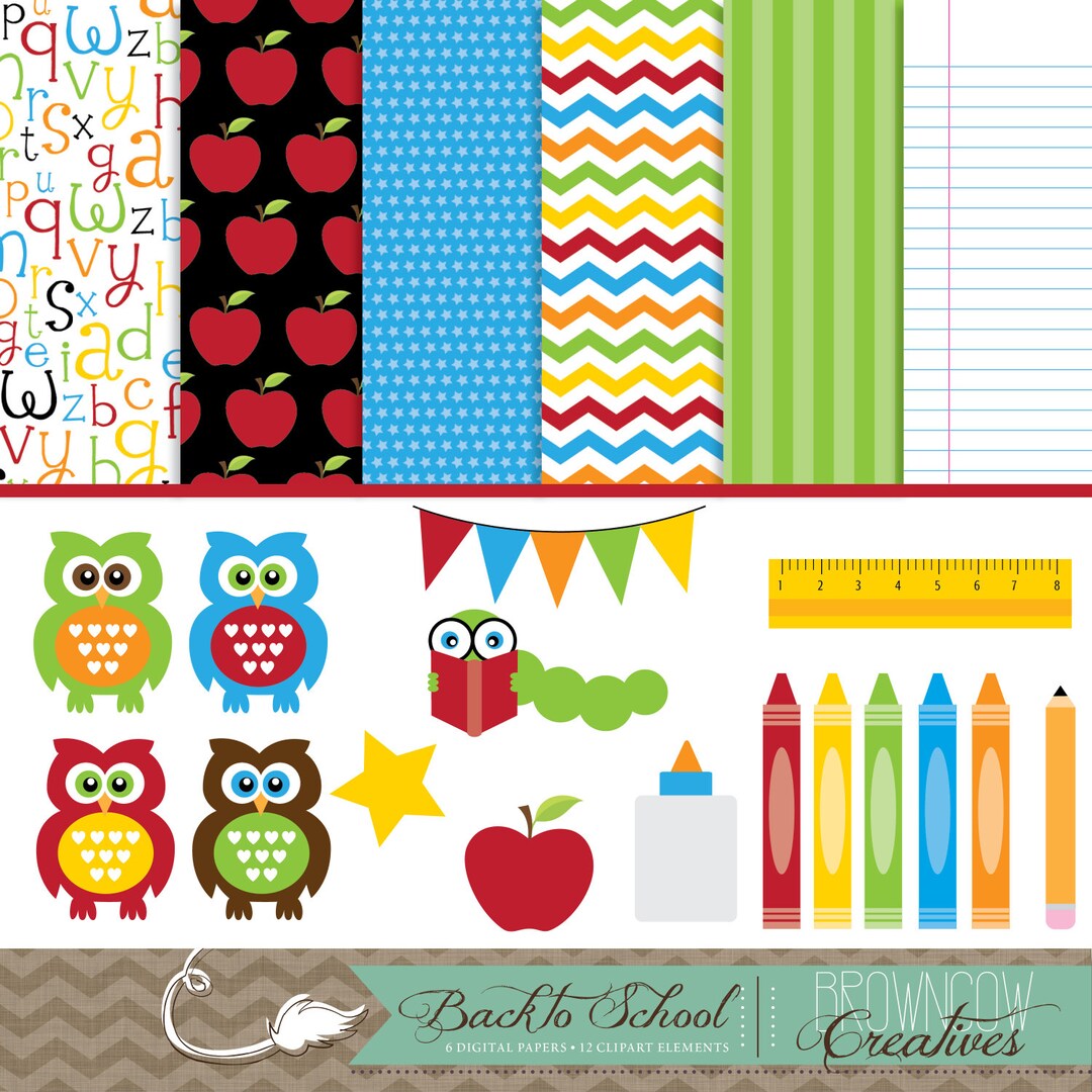 Back to School Clip Art & Digital Papers - Etsy