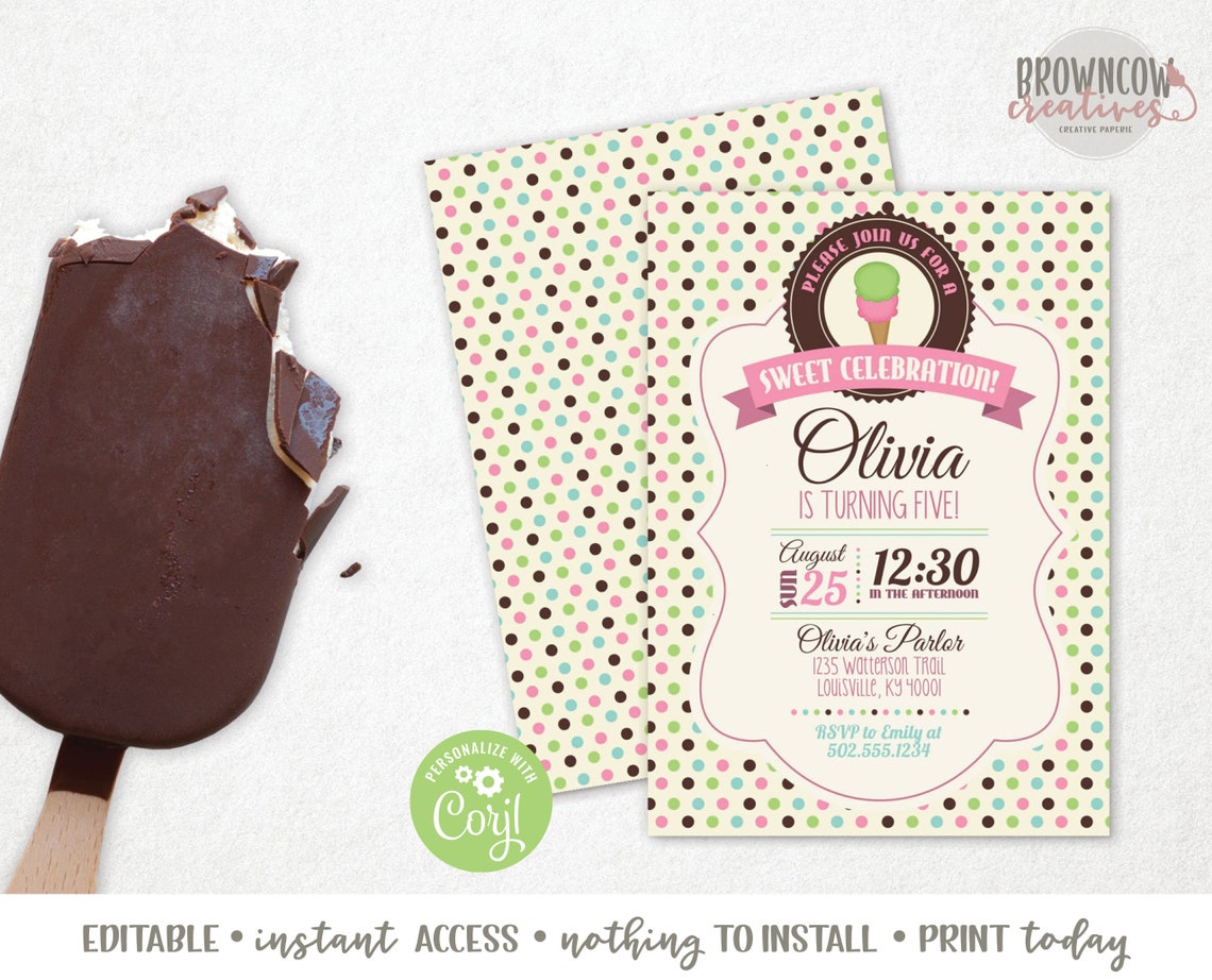 Ice Cream Parlor Invitation Ice Cream Birthday 1st Birthday - Etsy