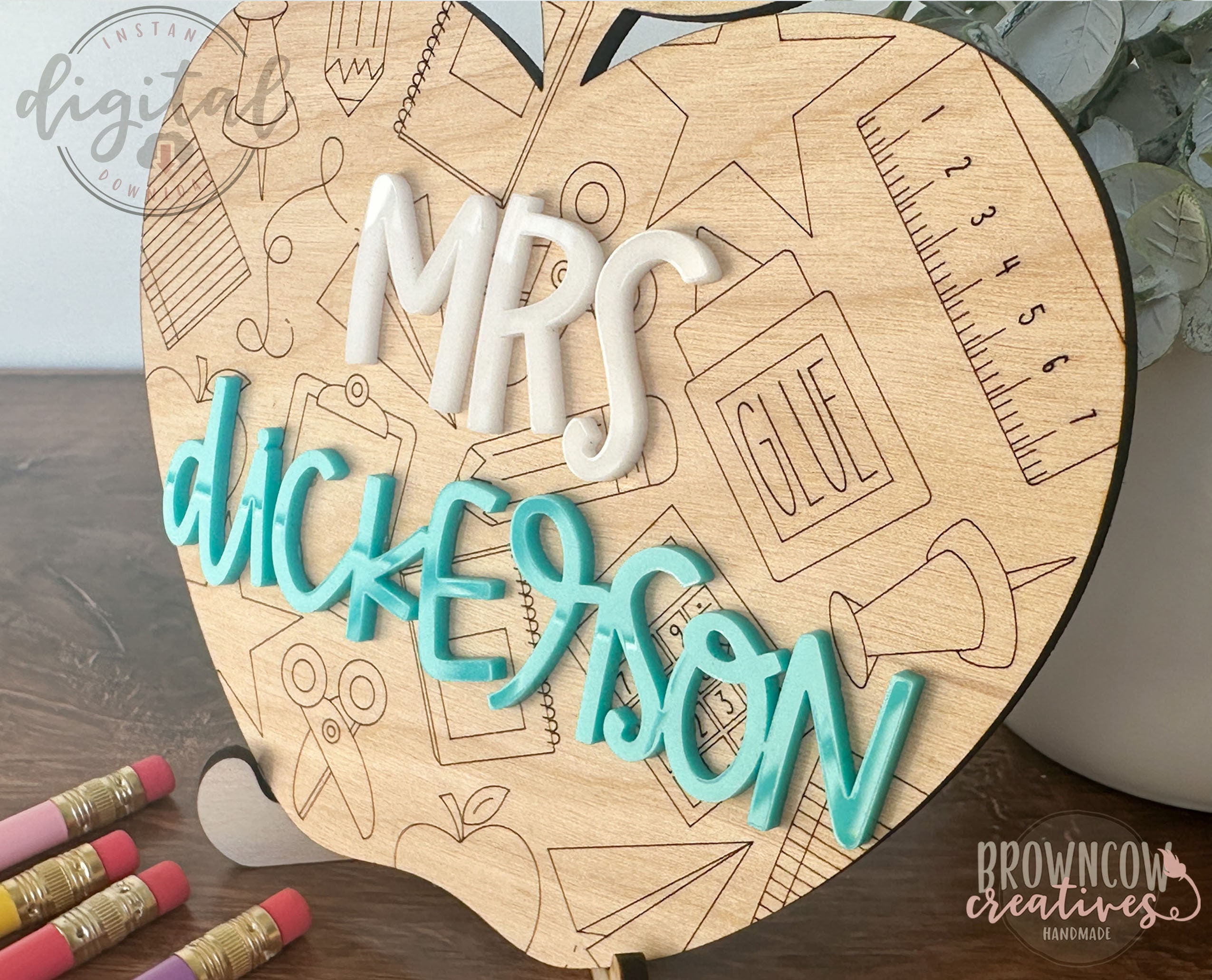 Teacher Apple Nameplate Laser Cut File: School Doodles SVG (digital ...