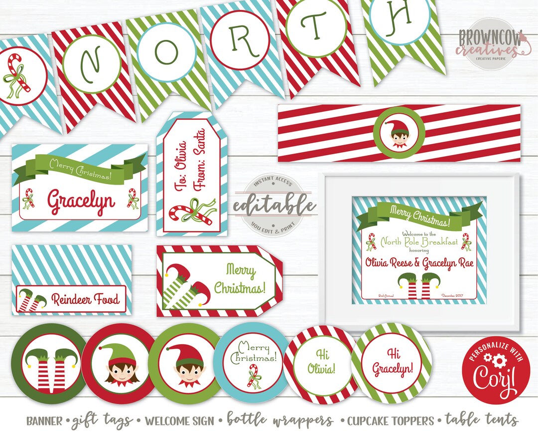 Elf North Pole Breakfast Printables: Editable Christmas Party Kit ...