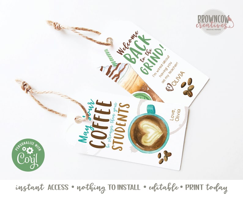 Back to School Gift Tag Teacher Gift Tag Coffee Gift Tag | Etsy