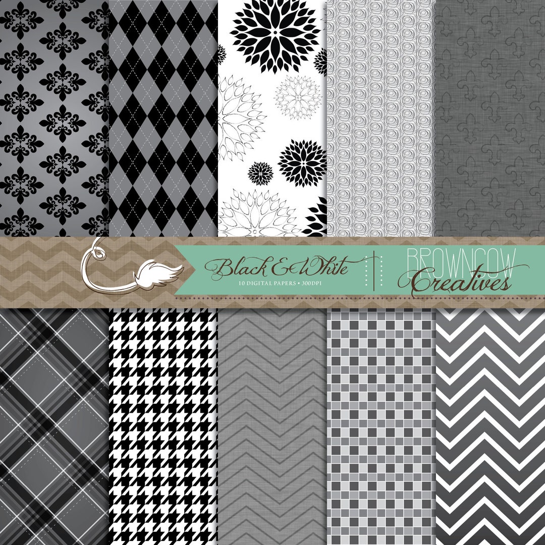 Black and White Classic Digital Papers - Etsy