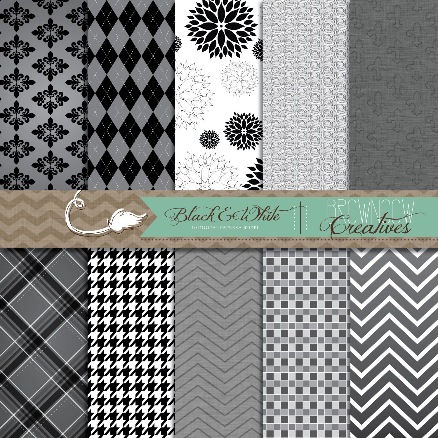 Black and White Classic Digital Papers - Etsy