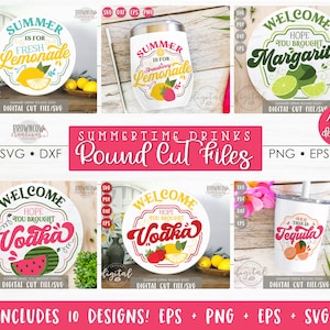 Summer Drink SVG Bundle, Summer SVG Bundle, Summer Alcohol Round Sign ...
