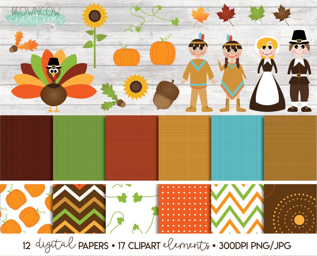 Thanksgiving Clip Art & Digital Papers - Etsy