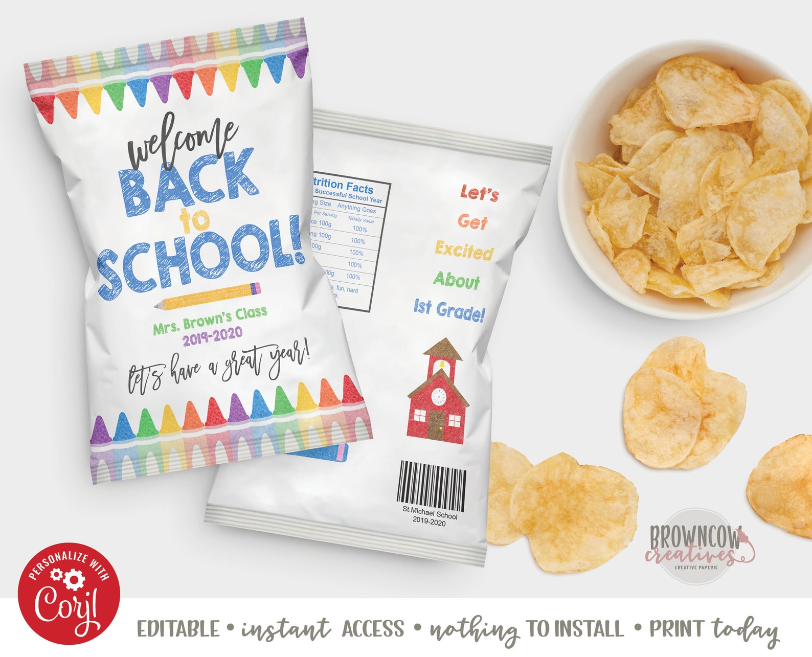 Back to School Chip Bag, Back to School Treat Topper, First Day of ...