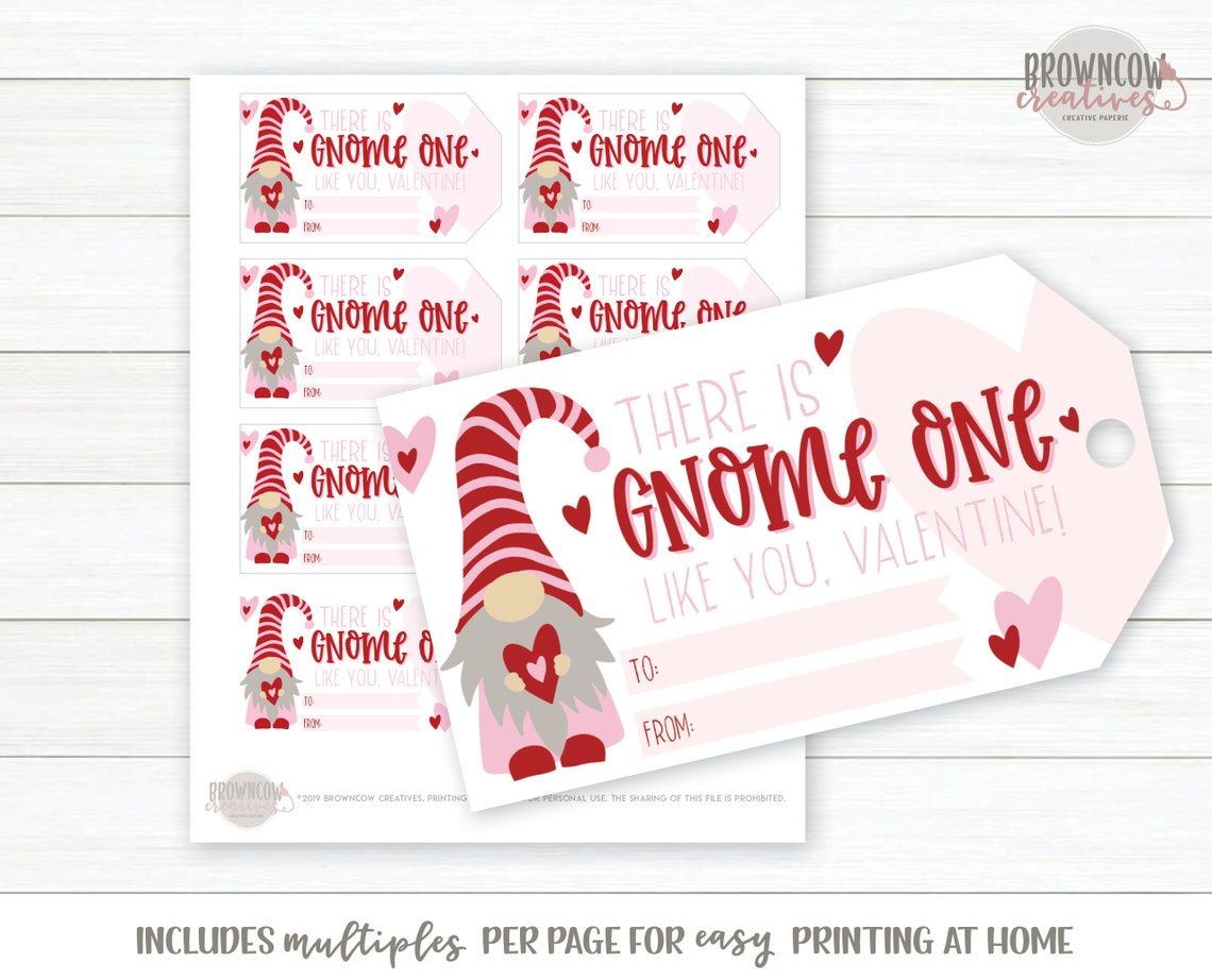 INSTANT DOWNLOAD Valentine's Day Gnome Gift Tags | Etsy