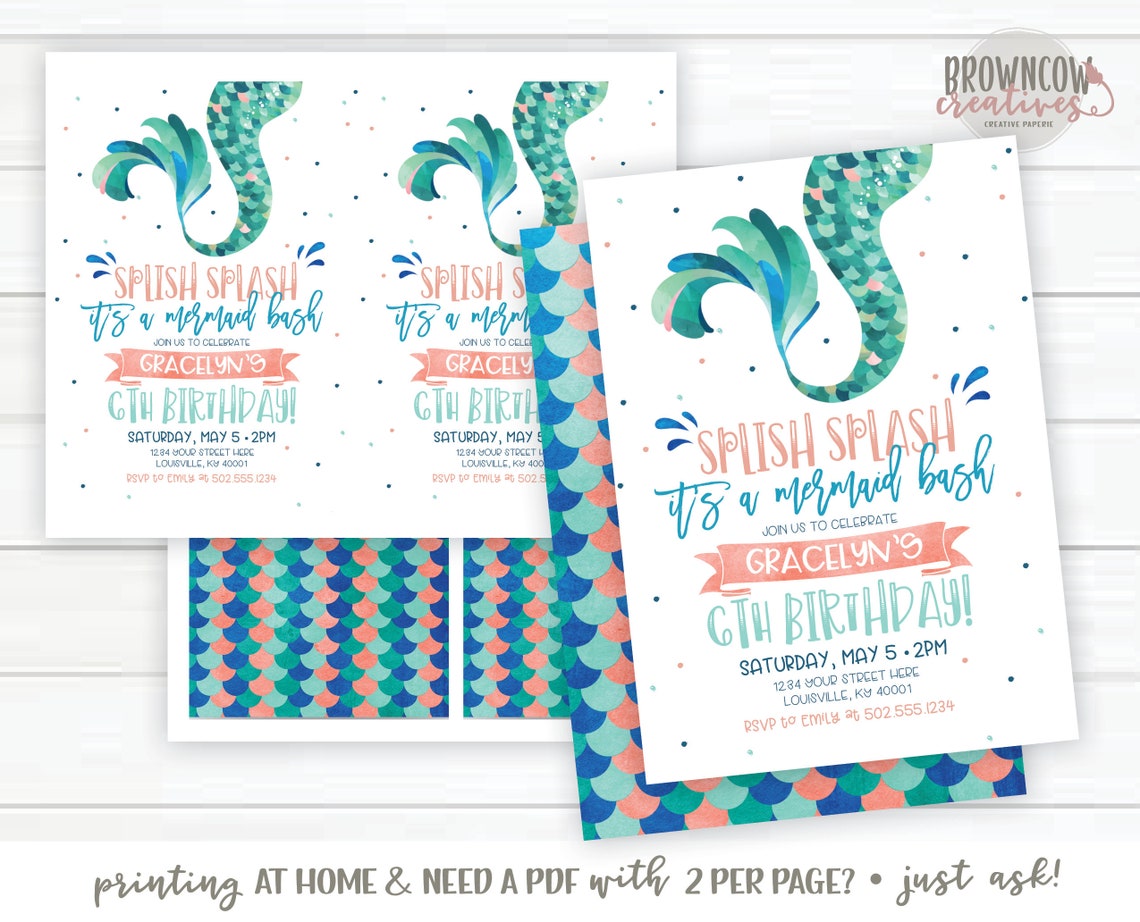 Splish Splash Mermaid Bash Invitation Mermaid Invitation | Etsy
