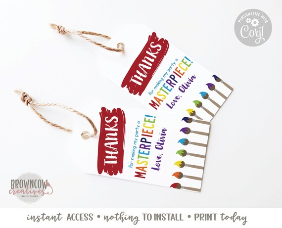 Art Party Favor Tag, Editable Gift Tag, Art Party Gift Tag, Editable ...
