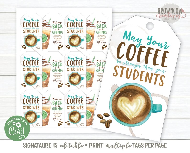 Back to School Gift Tag Teacher Gift Tag Coffee Gift Tag | Etsy