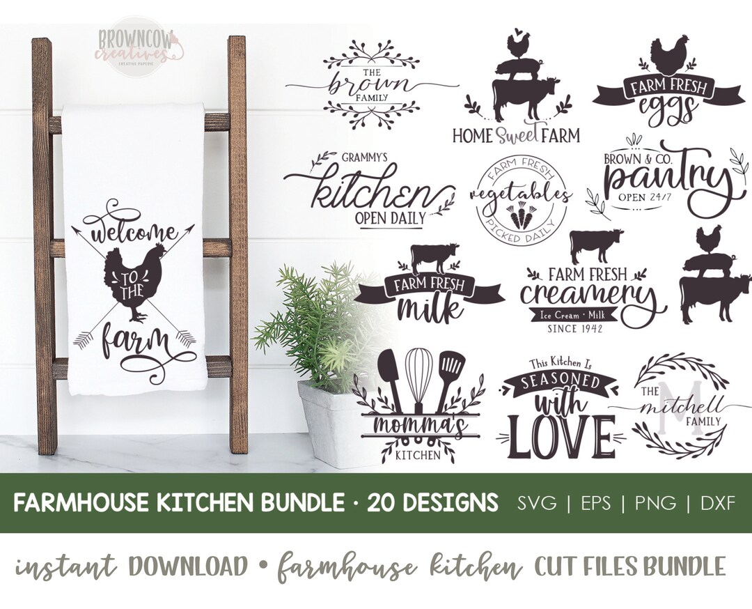 Farmhouse Kitchen SVG Bundle, Family Monogram, Kitchen Decor (digital ...