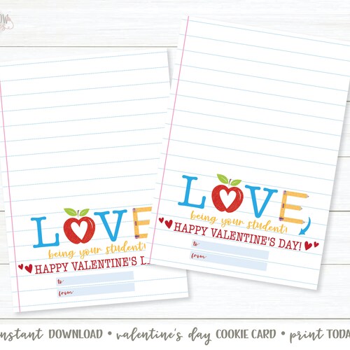 Valentine's Day Cookie Card Valentine's Day Teacher - Etsy