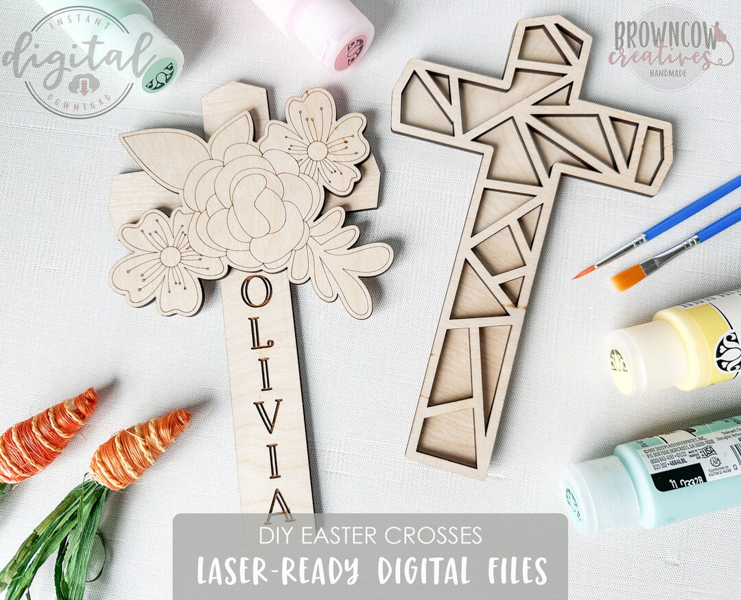 Easter Cross DIY Paint Laser File, Easter Cross SVG, Easter Laser Cut ...
