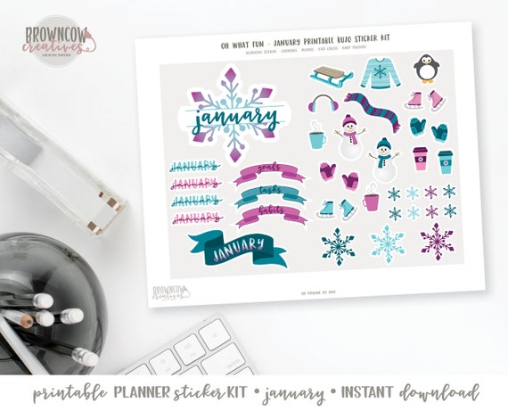 January Printable Planner Stickers, January Printable Bullet Journal ...