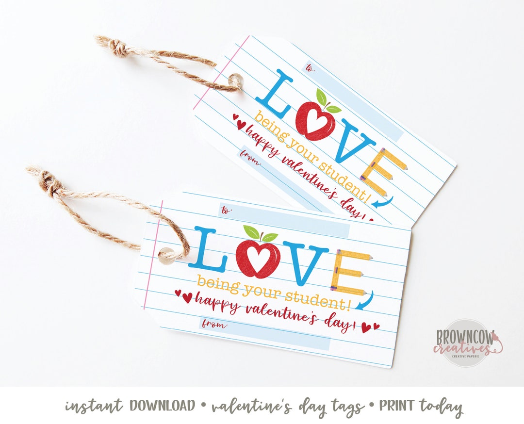 3.5" X 2" Valentine Teacher Hanging Gift Tag, Teacher Gift Tag ...