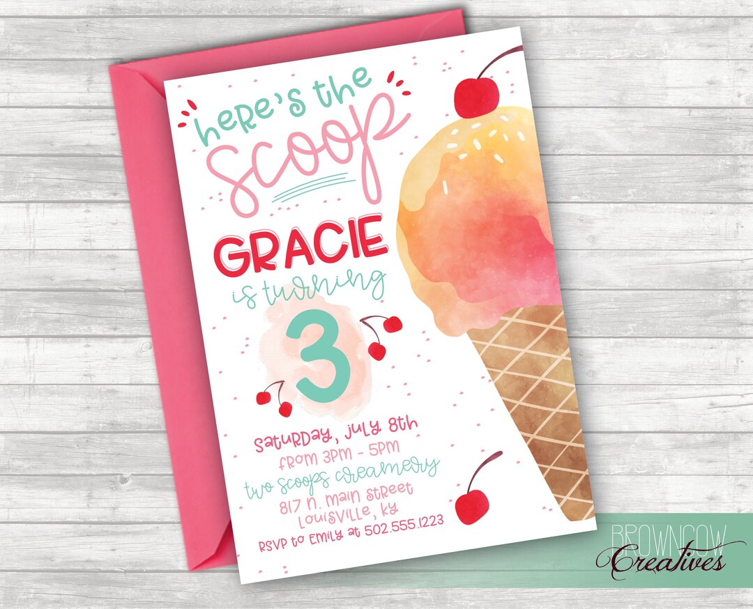 Ice Cream Birthday Invitation, Ice Cream Birthday Party Invitation ...