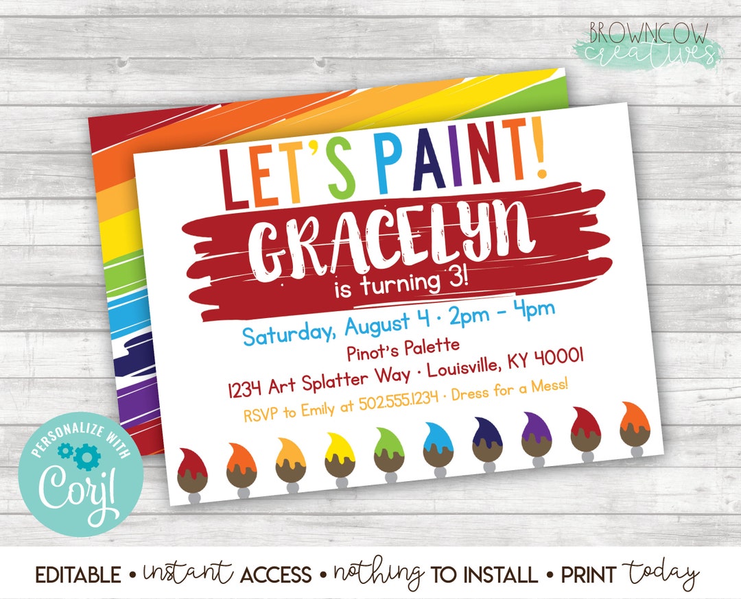 Editable Art Party Invitation, Splatter, Art Invitation, Painting Party ...