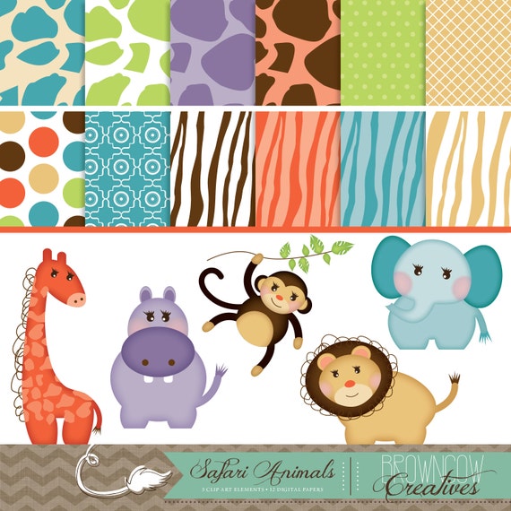 Baby Safari Animals Clip Art & Digital Papers by BrownCow Creatives ...