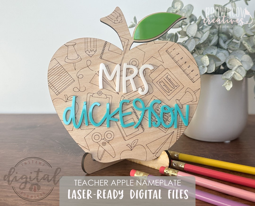 Teacher Apple Nameplate Laser Cut File: School Doodles SVG (digital ...