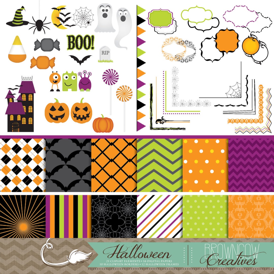 Halloween Clip Art, Frames, and Backgrounds BUNDLE - Etsy