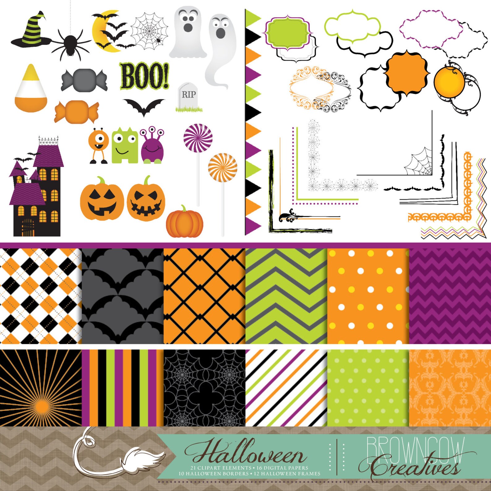 Halloween Clip Art Frames and Backgrounds BUNDLE | Etsy