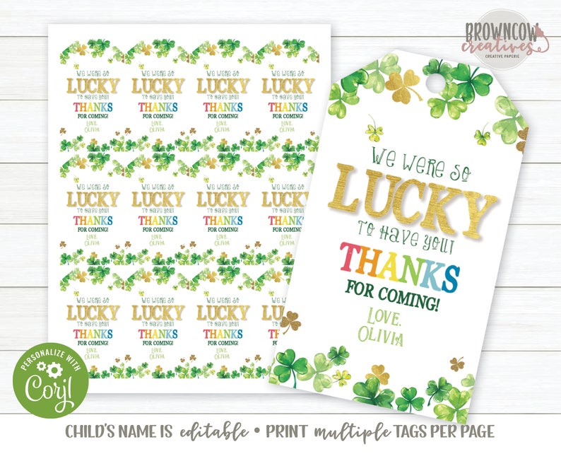 Lucky Gift Tag, Lucky One Editable Gift Tag, Two Lucky Party Favor Tag ...