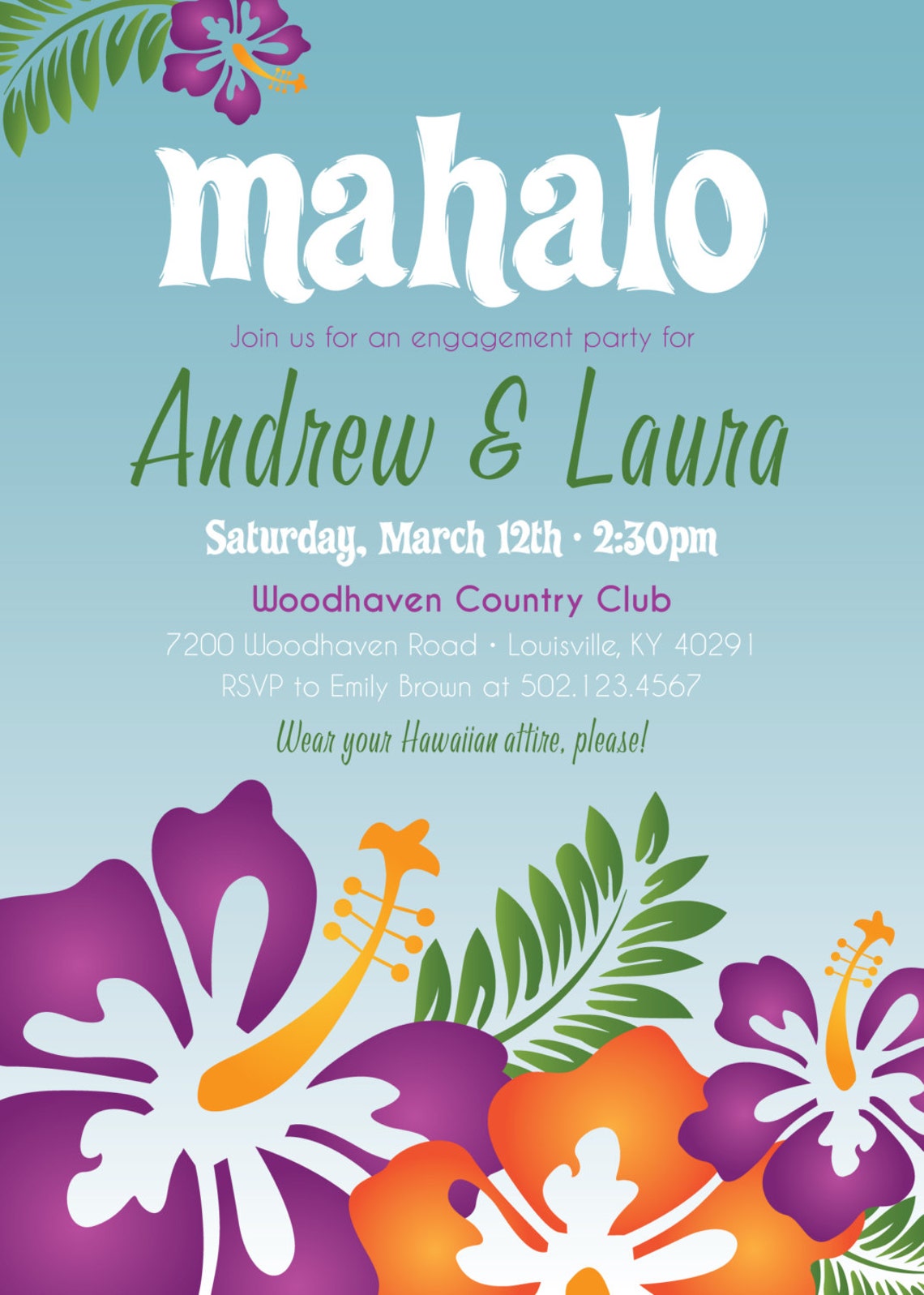 PRINTABLE Luau Birthday Invitation Luau Engagement Party | Etsy