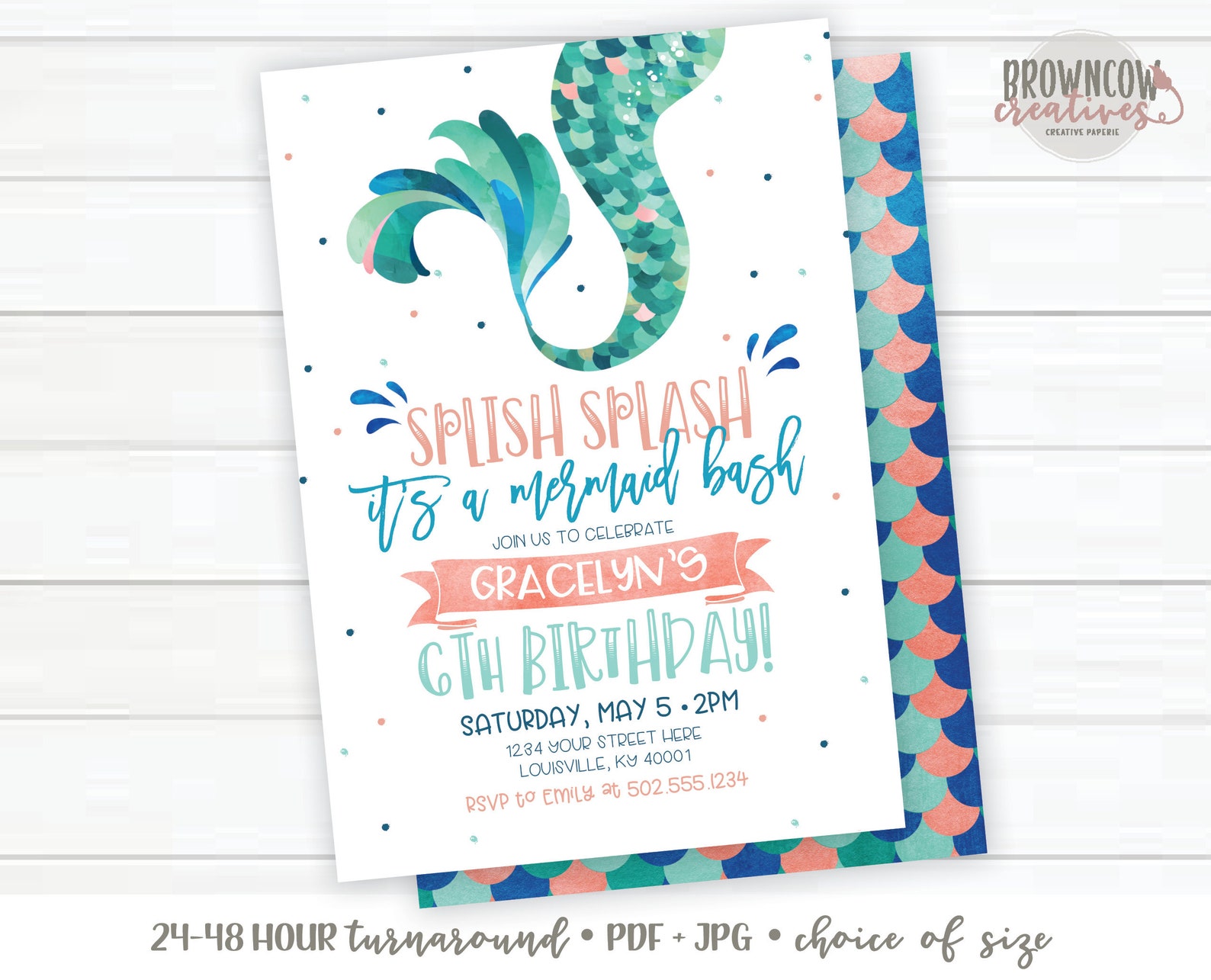 Splish Splash Mermaid Bash Invitation Mermaid Invitation | Etsy
