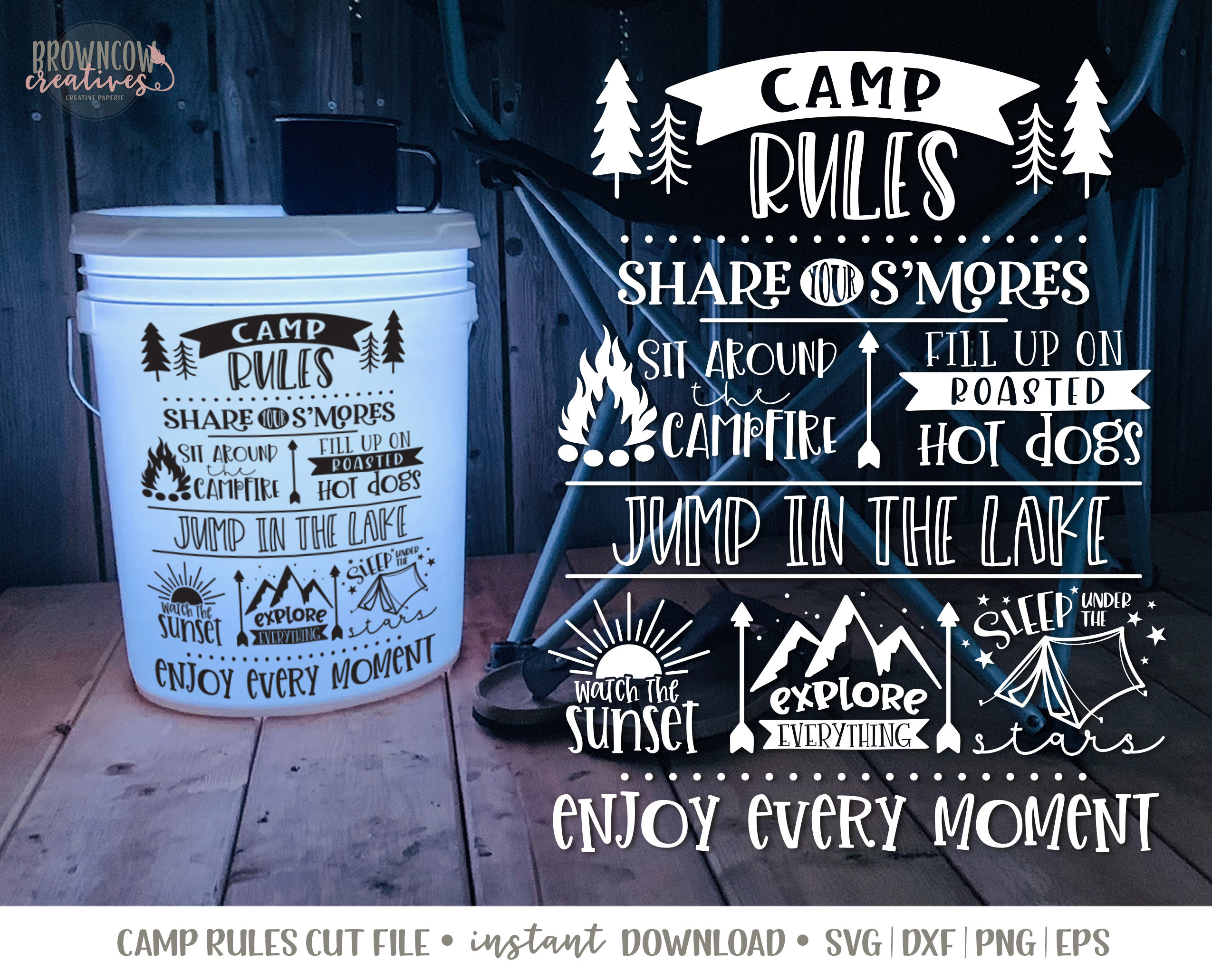 Camping Bucket Svg Camping Glow Bucket Cut File Camp Rules Etsy