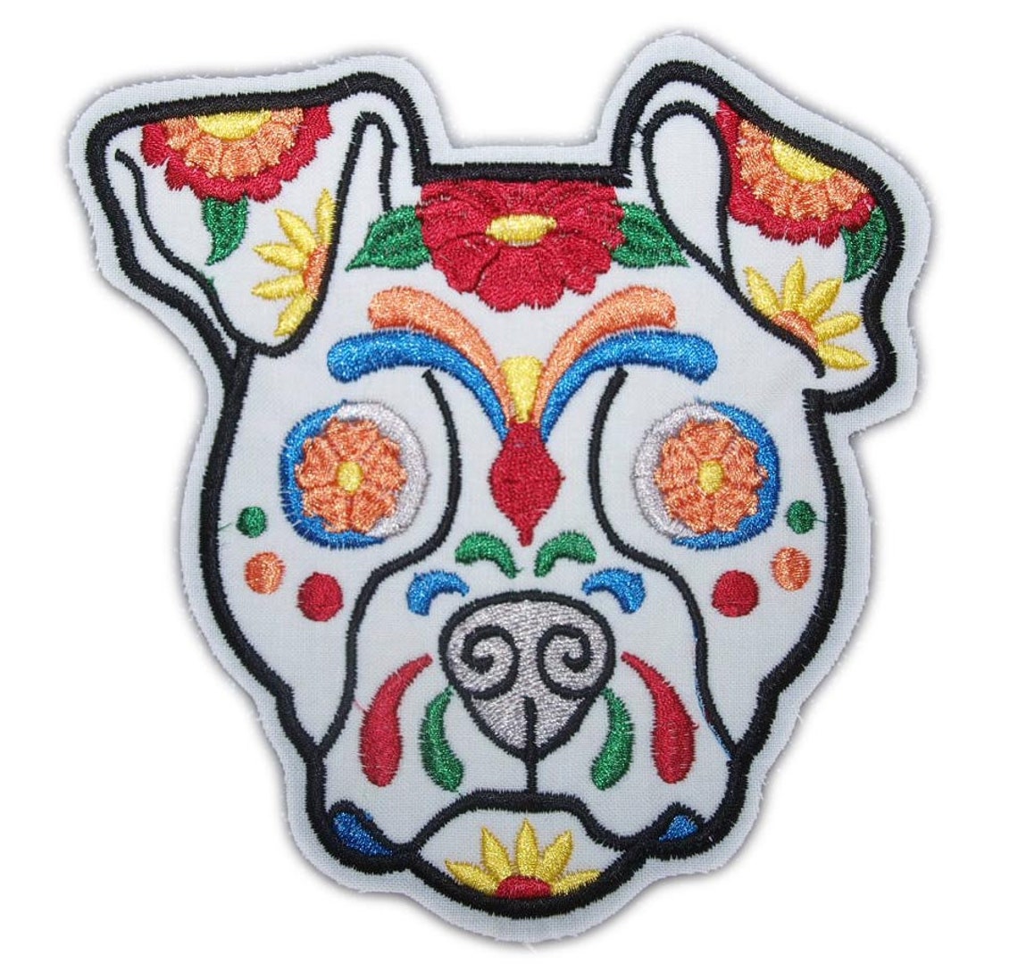 Parche de perro Calavera, calavera de azúcar, bordado para planchar del ...