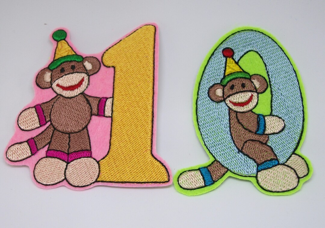 Sock Monkey Number 10 Patch: Embroidered Birthday Applique - Etsy