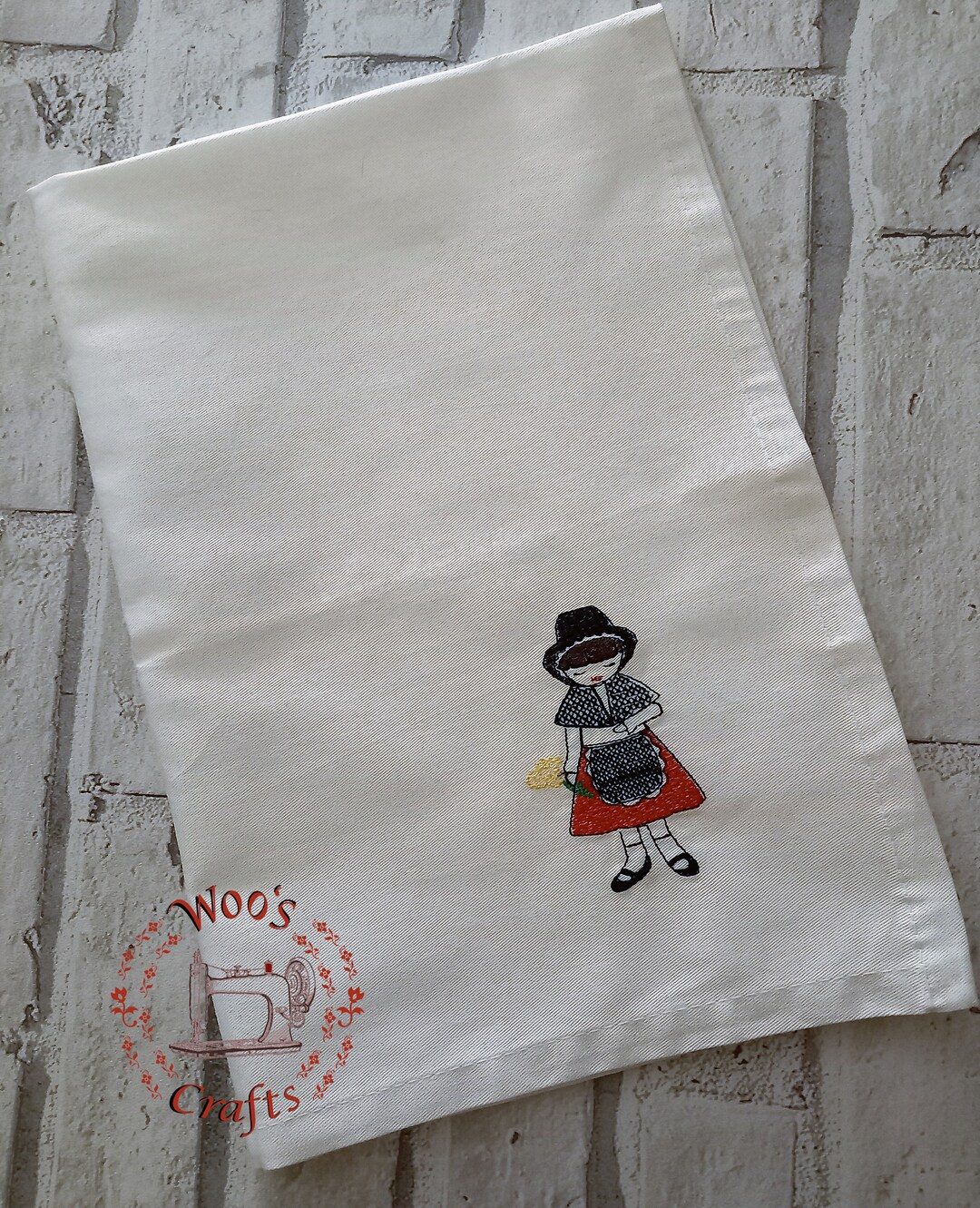 Embroidered Welsh Lady Tea Towel: Cotton Welsh Gift - Etsy