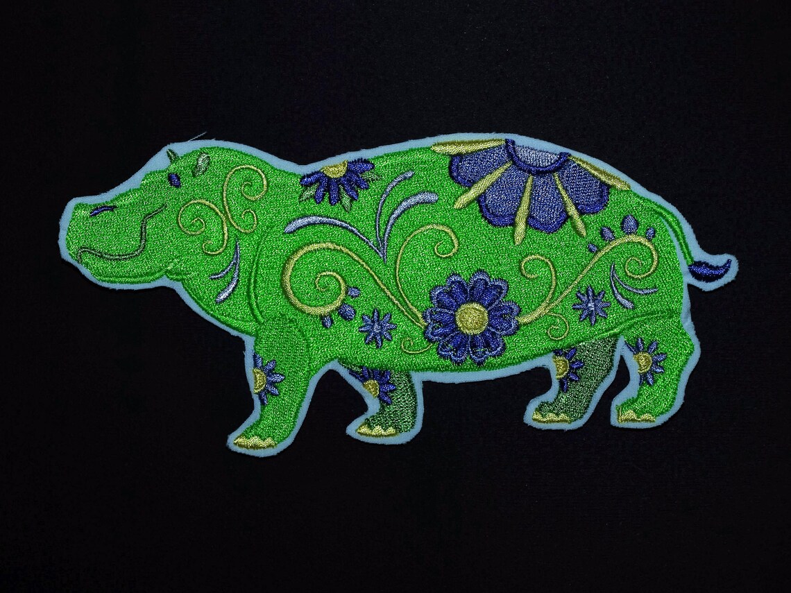 Hippo patch large hippo patch flower power patch large iron | Etsy