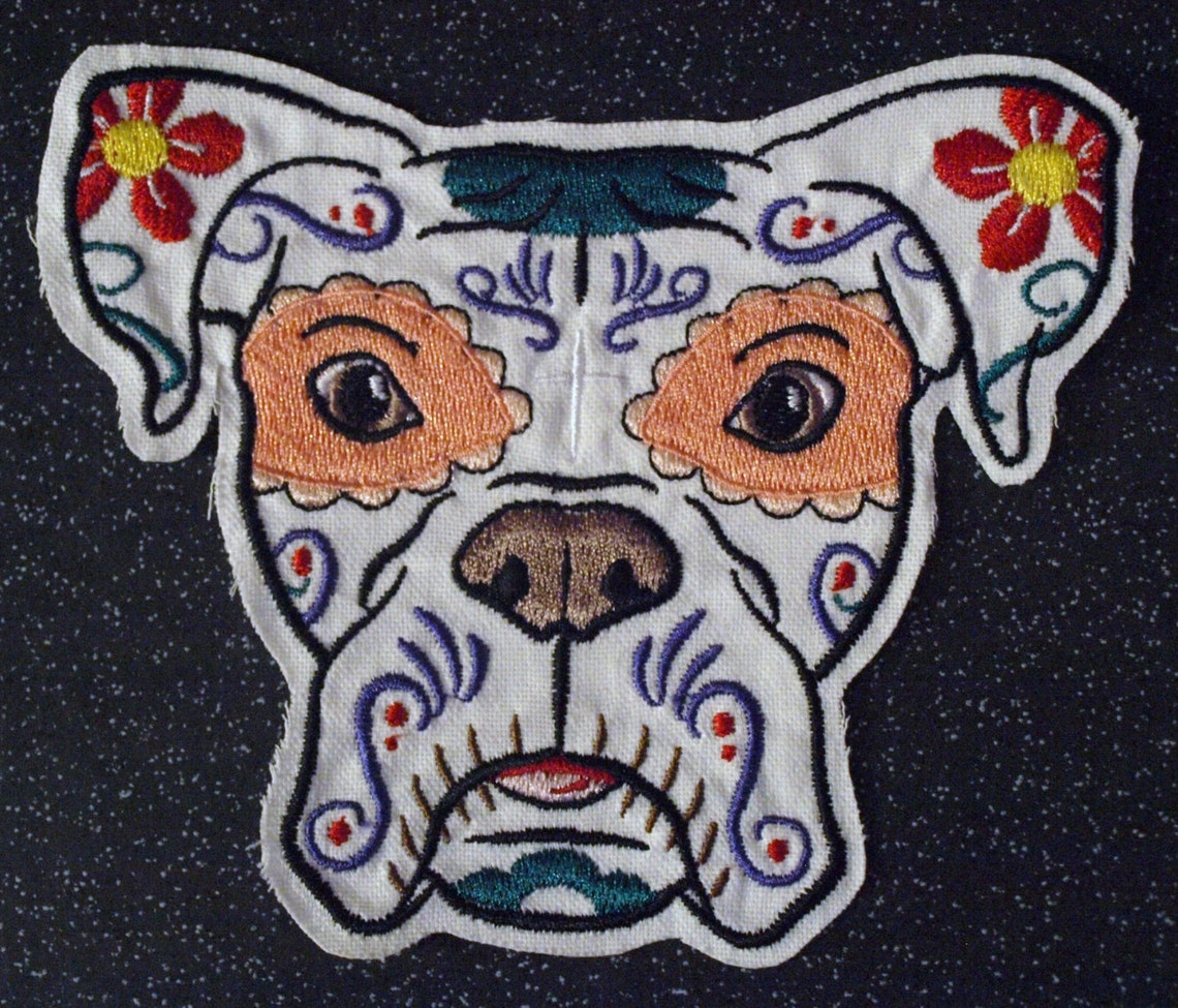 Parche de perro Calavera, calavera de azúcar, bordado para planchar del ...