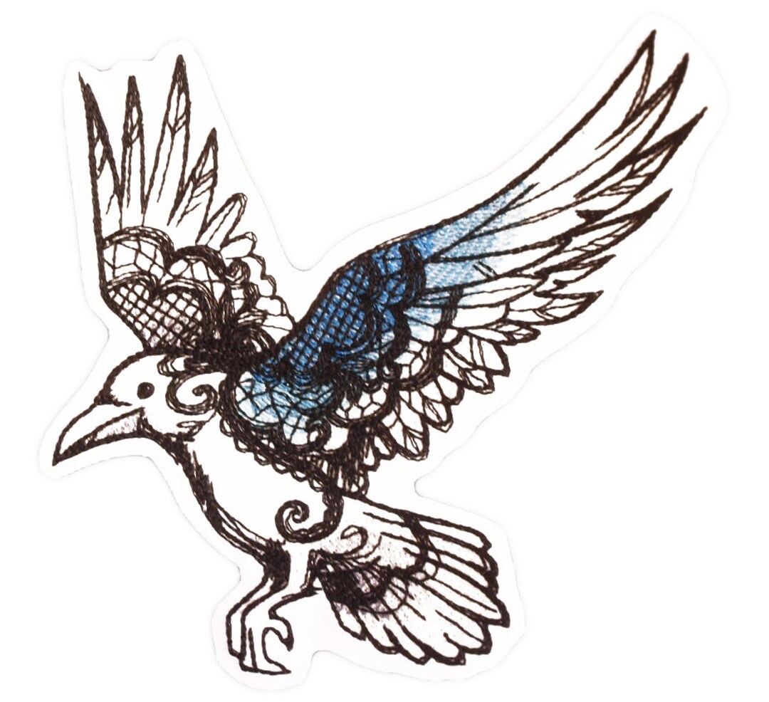 Blue Raven Patch: Embroidered Iron-on Applique (6x5.5") - Etsy