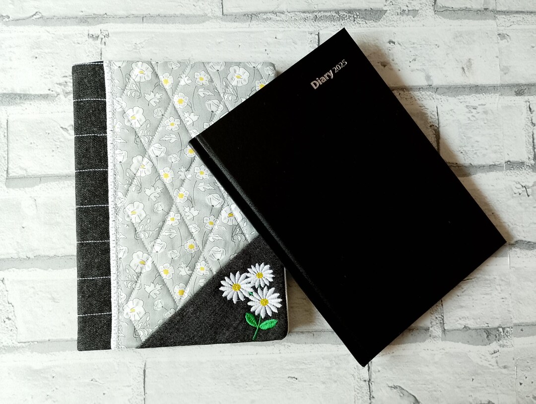 Daisy Embroidered 2025 A5 Diary Cover, Reusable Quilted Diary Cover and ...