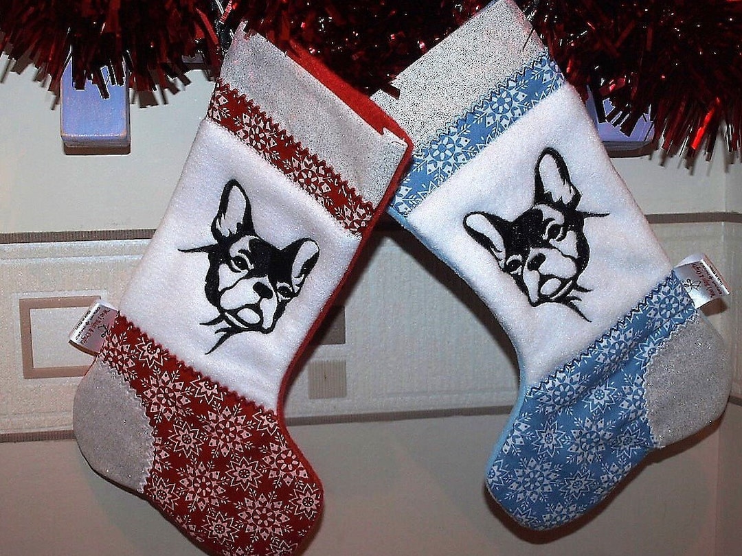 Handmade French Bulldog Christmas Stocking, Embroidered Fleece - Etsy