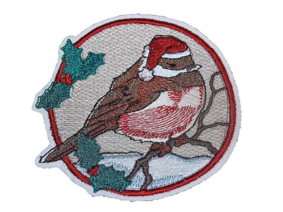Robin Patch, Embroidered Robin Patch, Christmas Robin Patch, Christmas ...