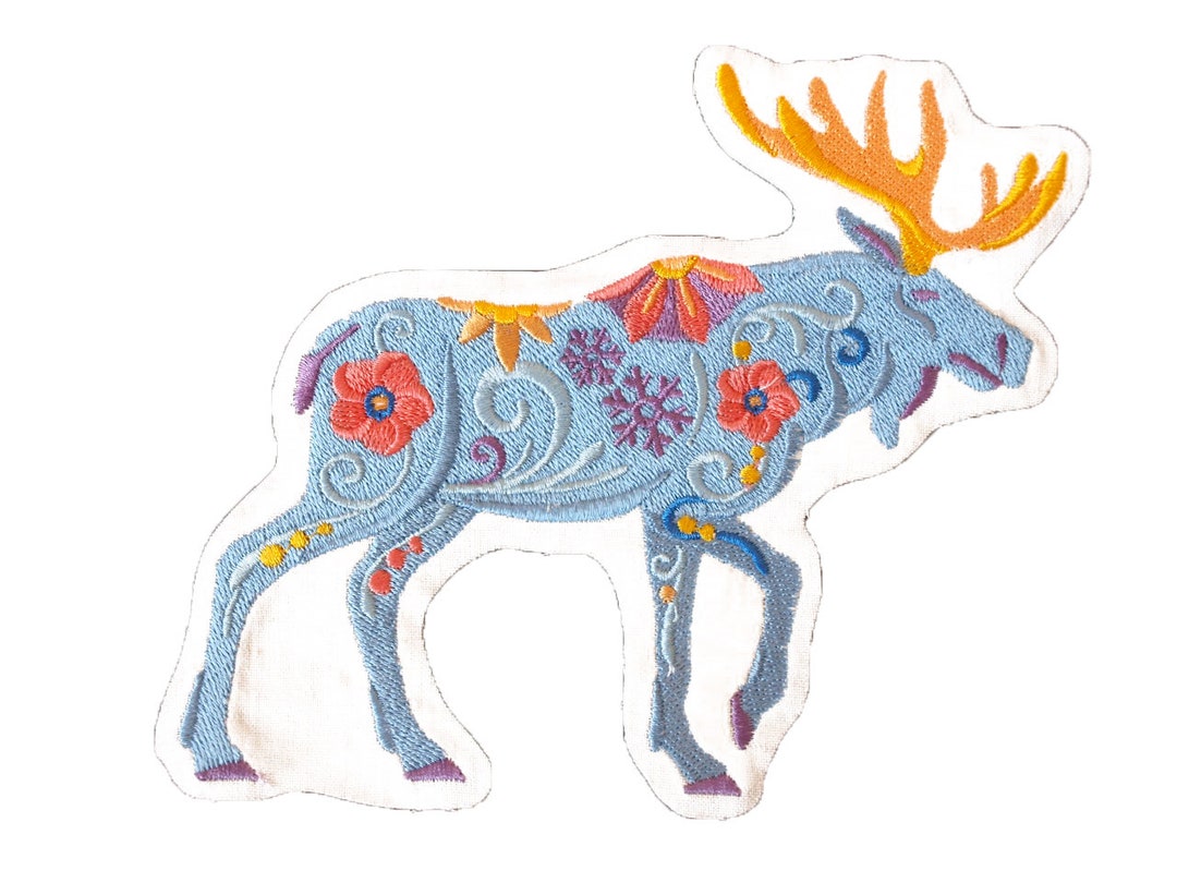 Moose Patch, Moose Motif, Flower Power Moose, Sew on Patch, Iron on ...