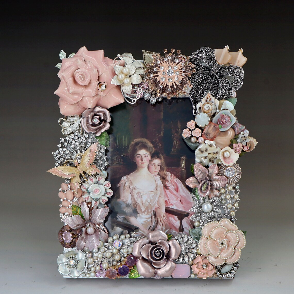 Jeweled Picture Frame pinkie in Pastel Pink, Peach, Mauve and Silver ...