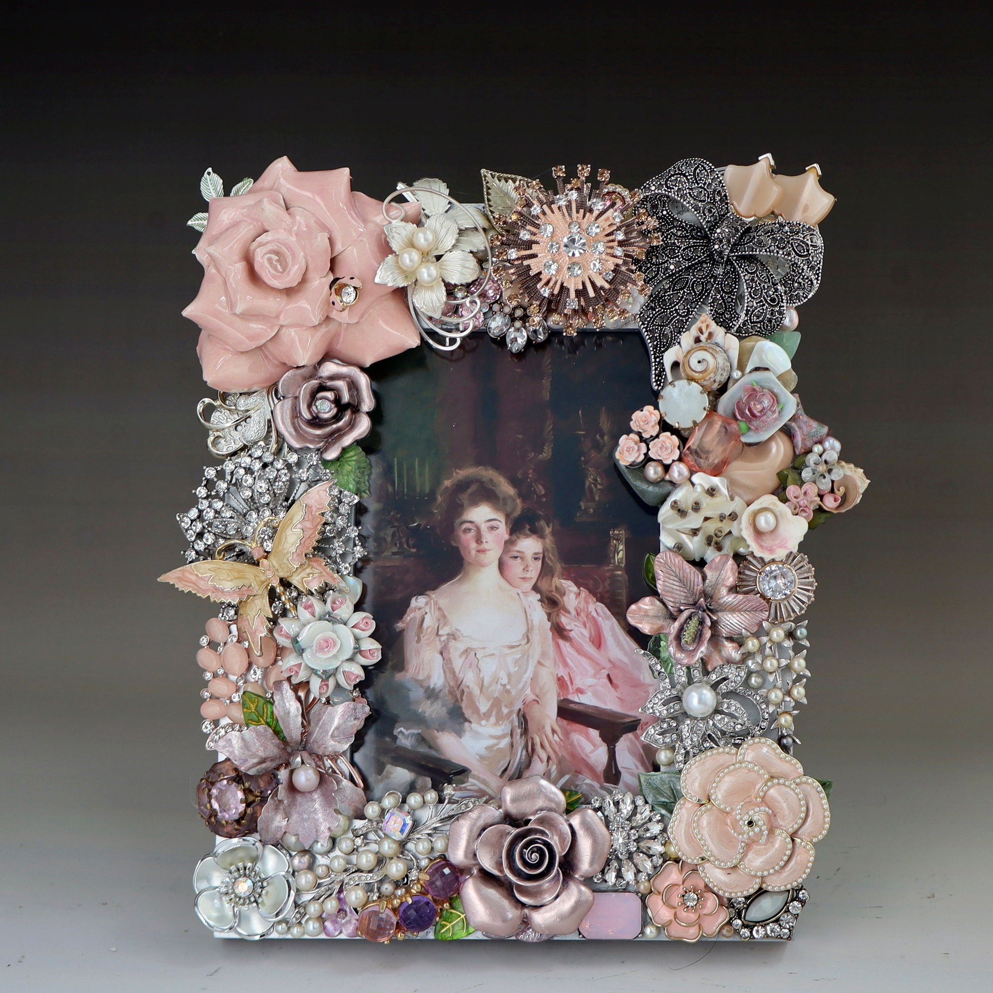 Jeweled Picture Frame pinkie in Pastel Pink, Peach, Mauve and Silver ...