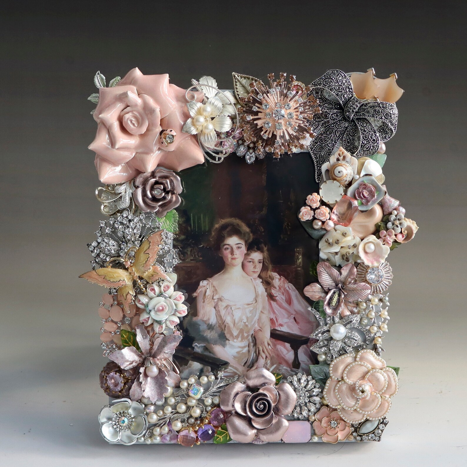 Jeweled Picture Frame pinkie in Pastel Pink, Peach, Mauve and Silver ...
